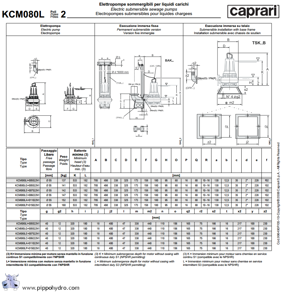 Pos. 07 Caprari Sommersa per fognature KCM080L Caprari - Sommerse per ...