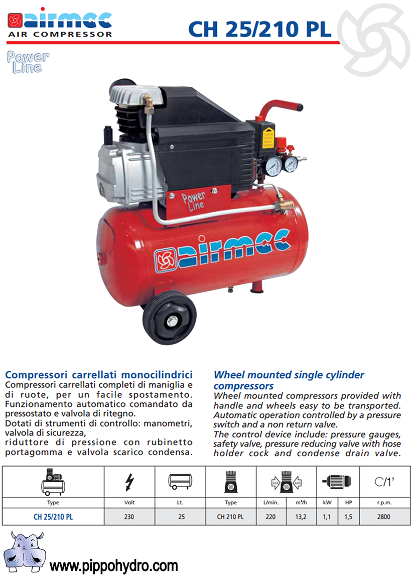 Compressore Airmec Power Line monostadio 25 LT Airmec compressori Power ...
