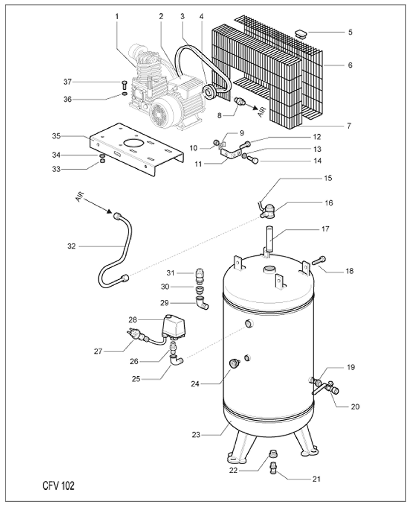 Compressore Airmec verticale monostadio 100 LT Airmec compressori verticali